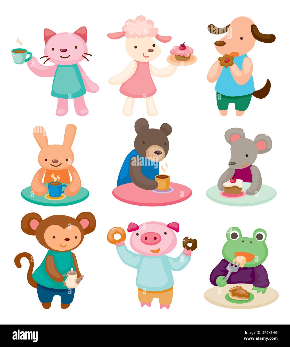 cartoon animal tea time set Stock Vector Image & Art - Alamy