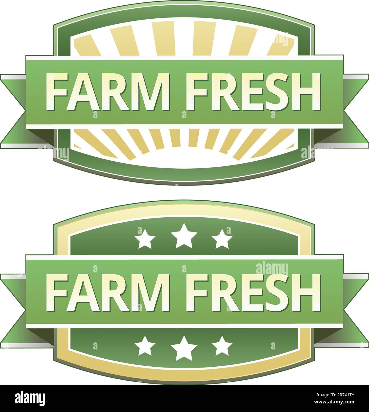 Farm fresh food label, badge or seal with green and yellow color in ...