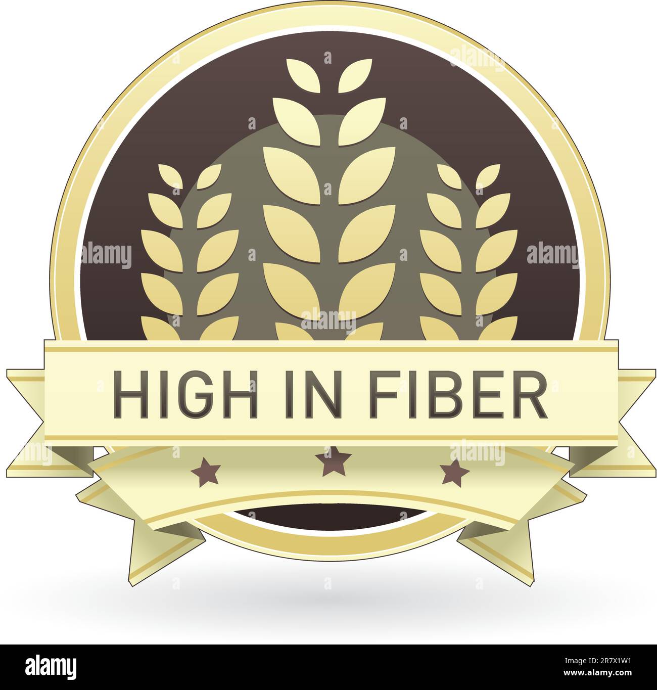 High in fiber food label, badge or seal with brown and tan color and ...