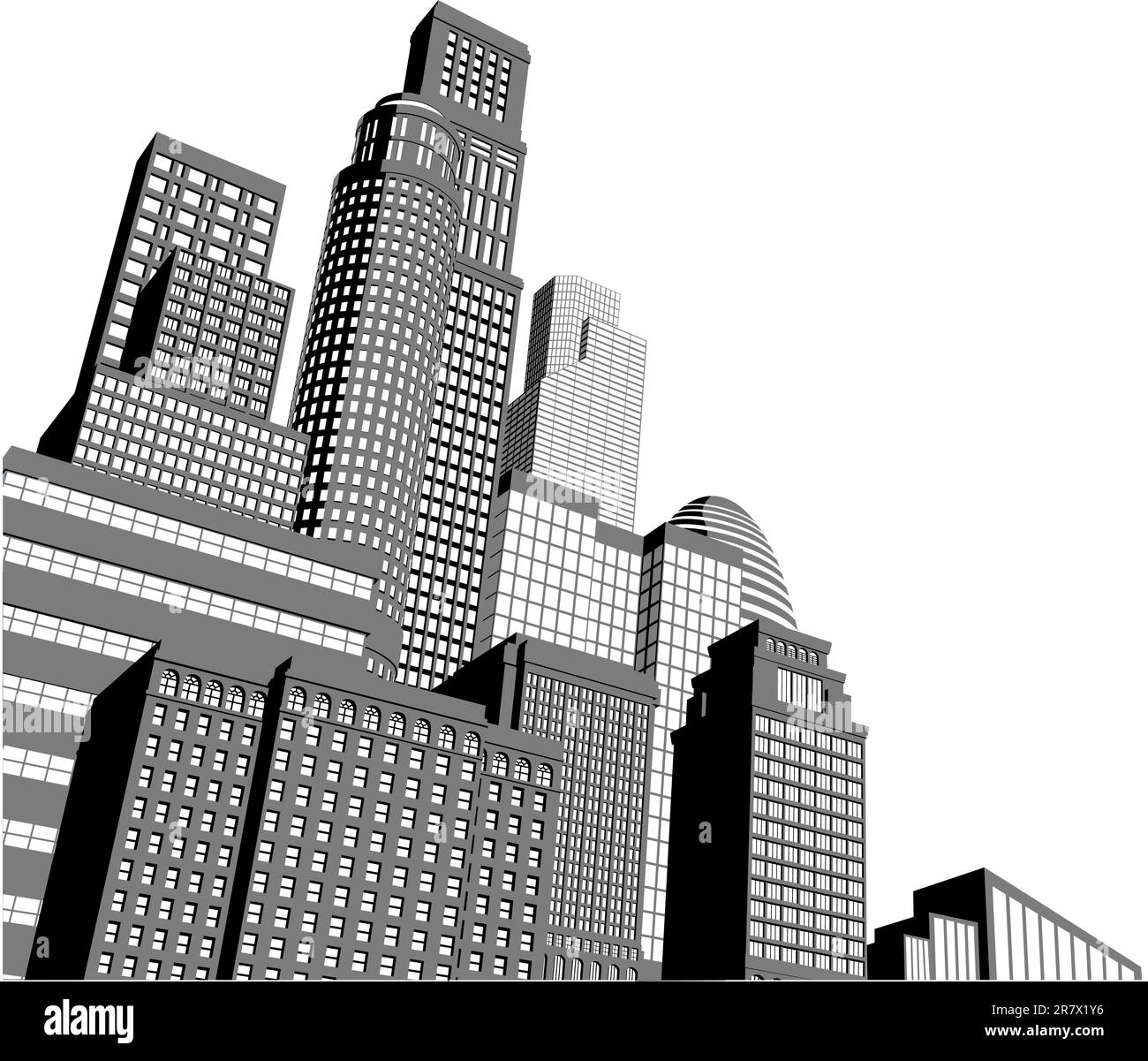 Monochrome gray and black and white city illustration with dramatic ...