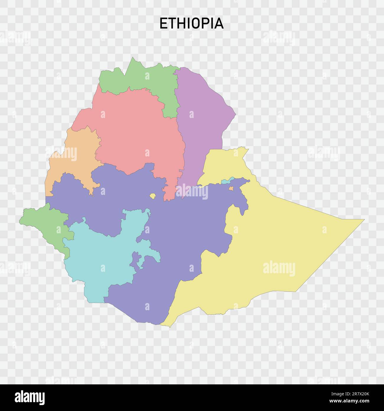 Isolated colored map of Ethiopia with borders of the regions Stock ...