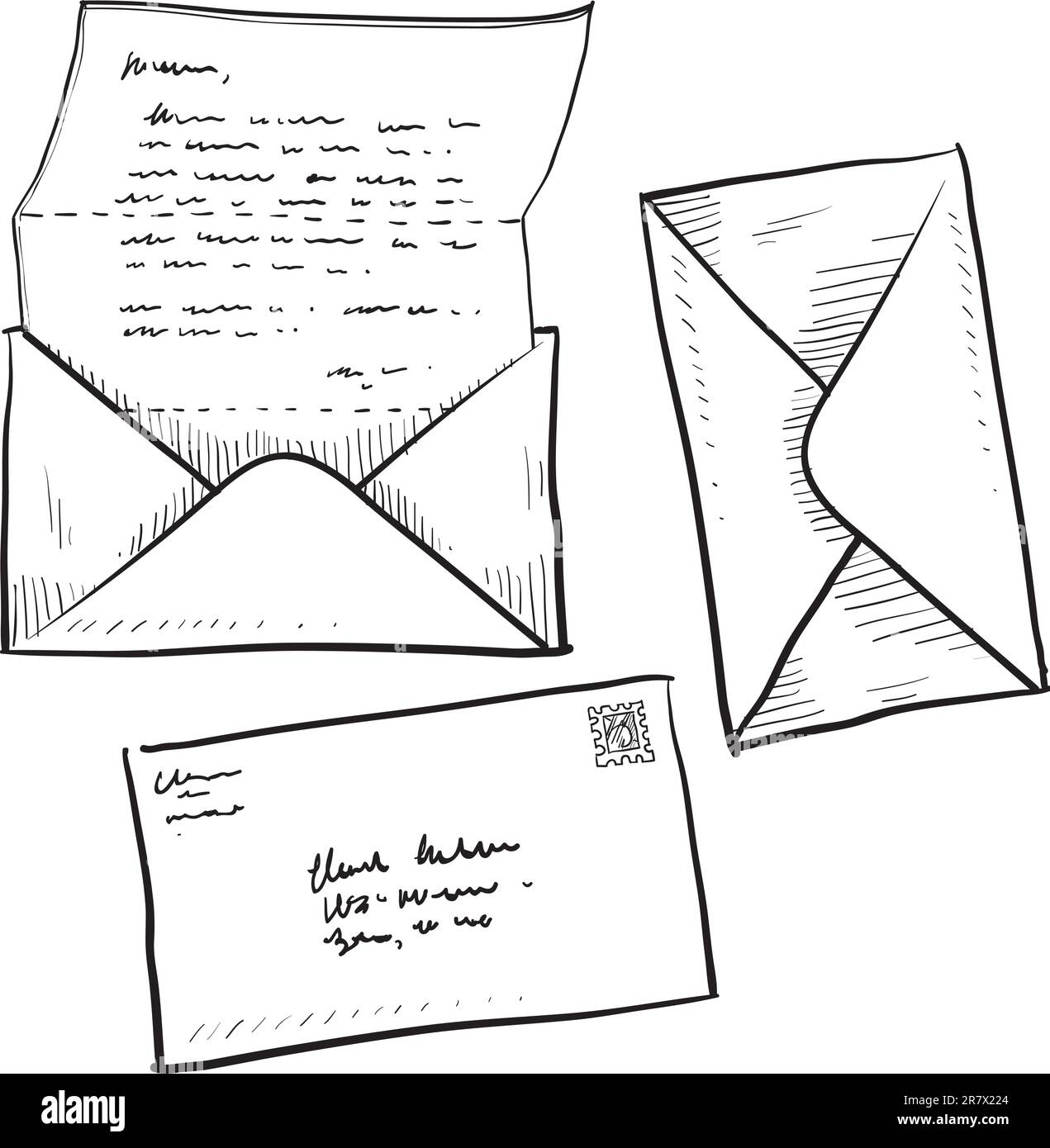 Doodle style mail, contact, message, or envelope vector illustration ...