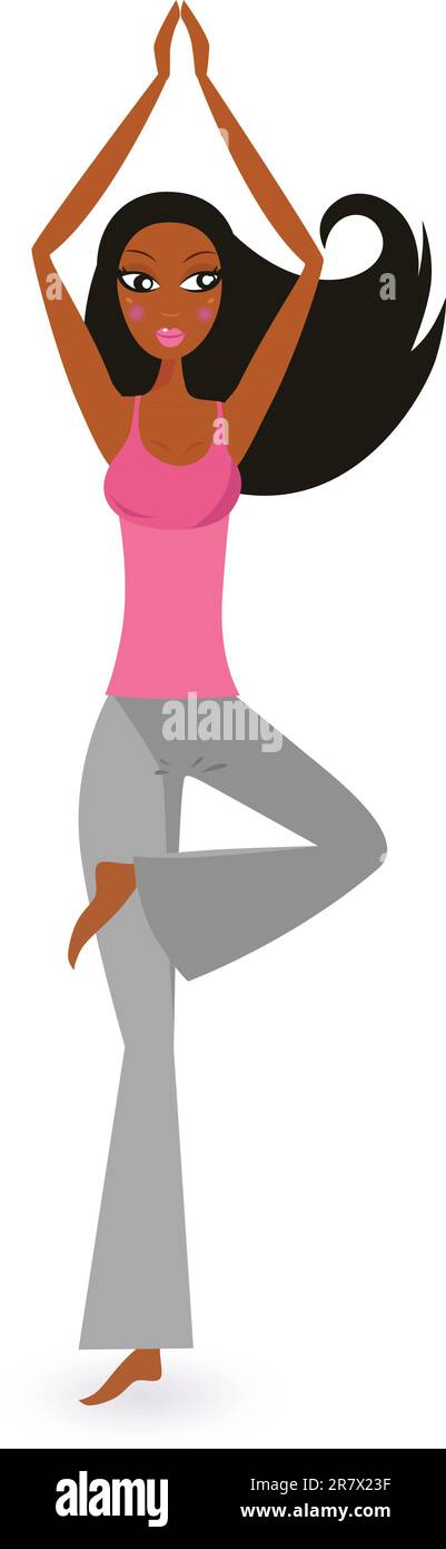 Cute afro woman practicing yoga exercise. Vector Illustration Stock ...