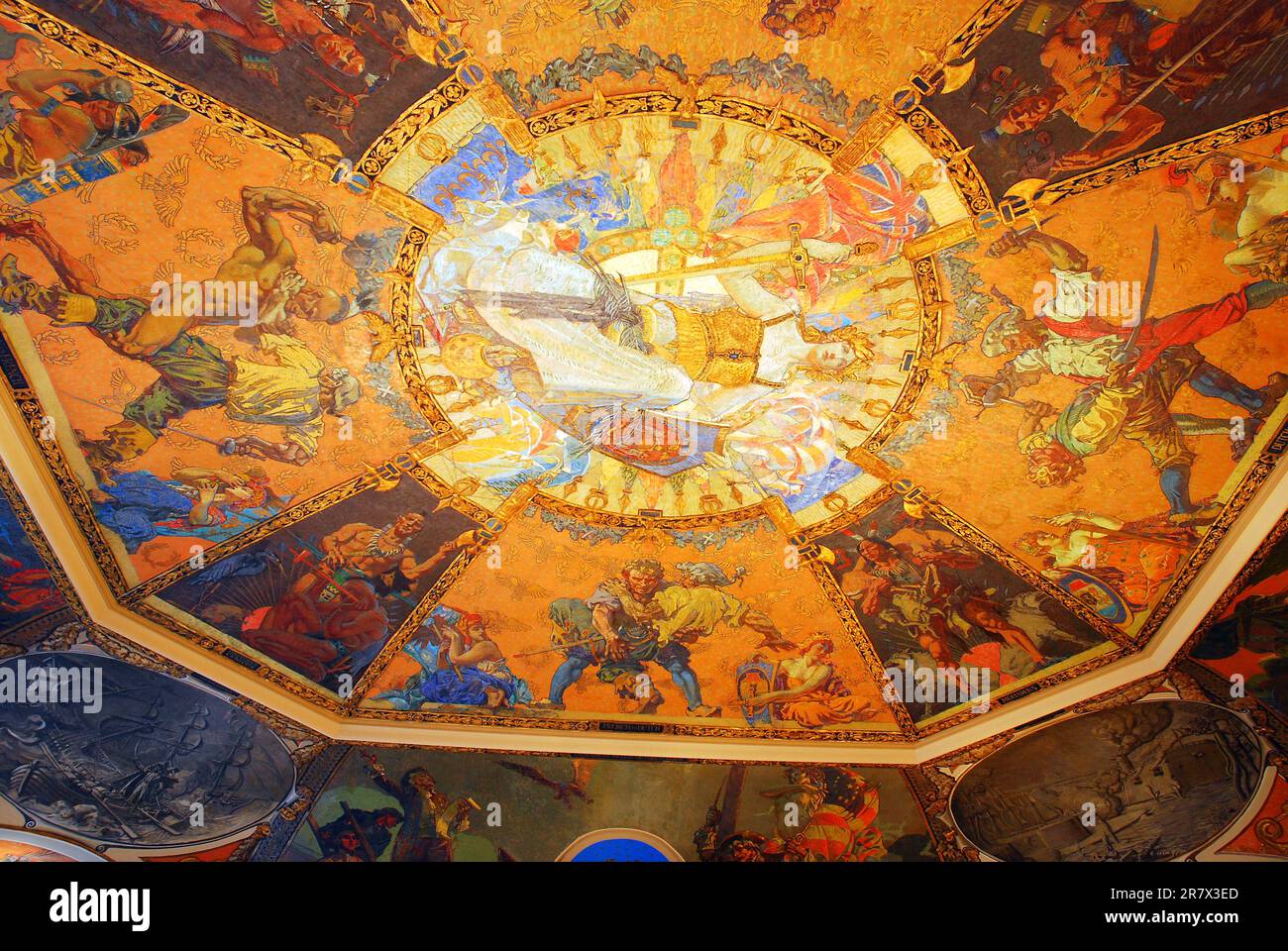 A mural, depicting the early history of New York State is displayed on ...