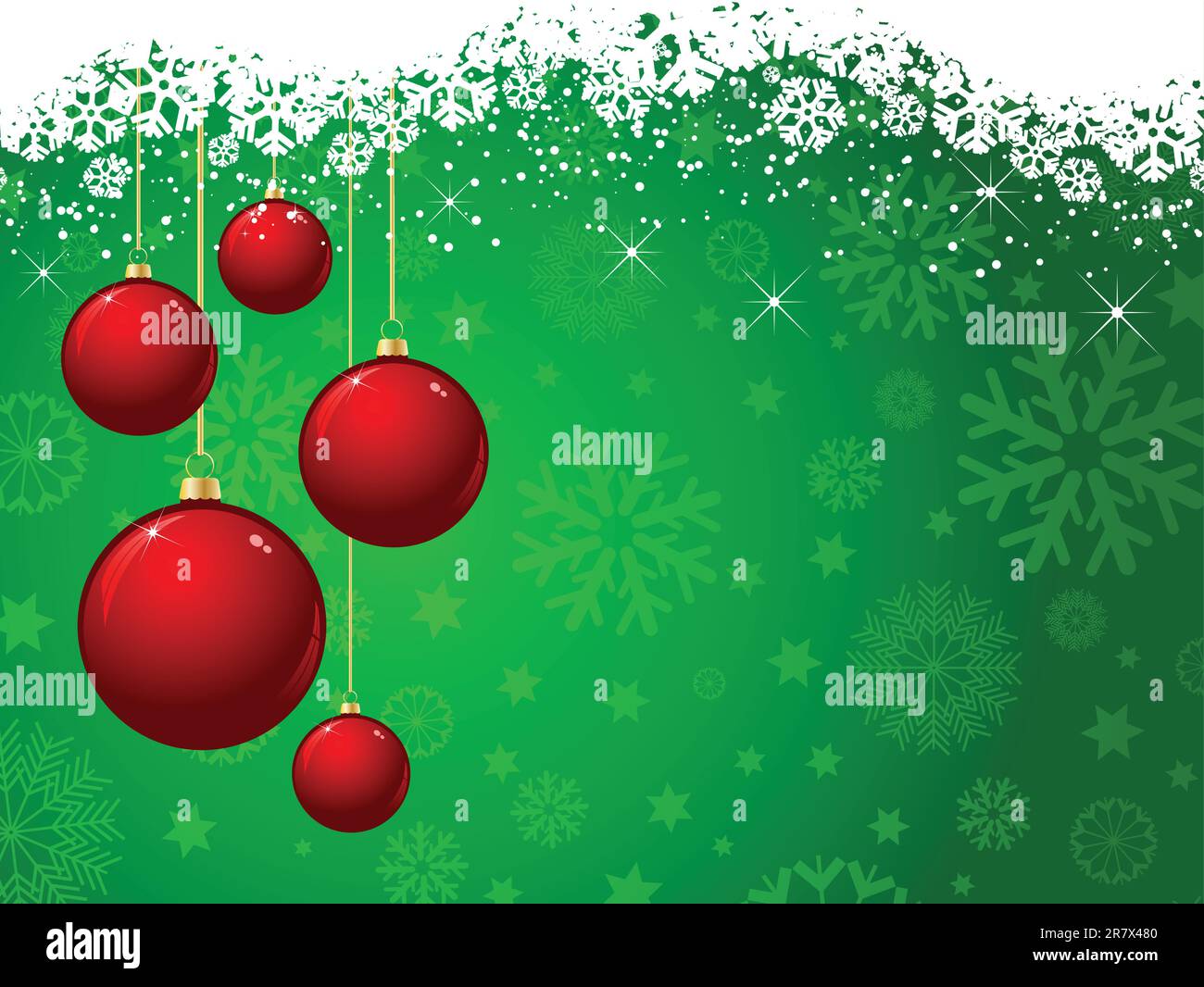 Green Christmas background with red hanging baubles Stock Vector Image ...
