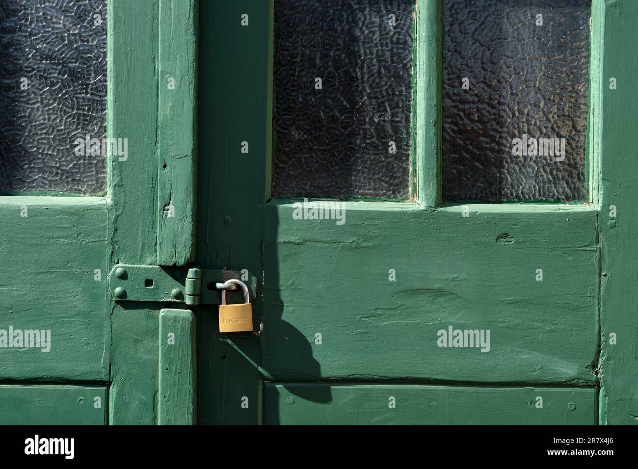 Closeup of old green painted doors, on historic fire station, Lachlan ...