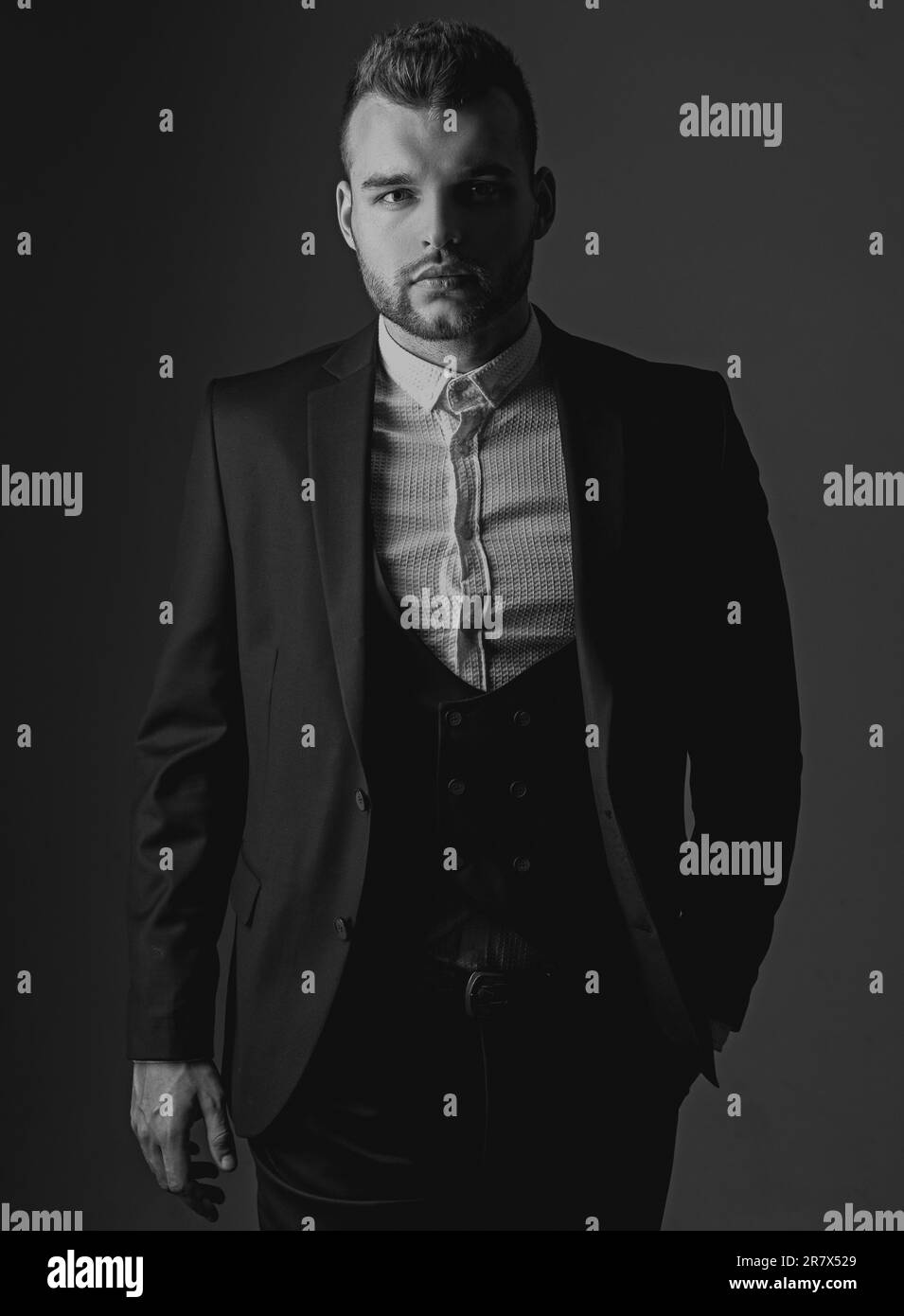 tuxedo man. Modern man suit fashion. Man in classic suit shirt ...