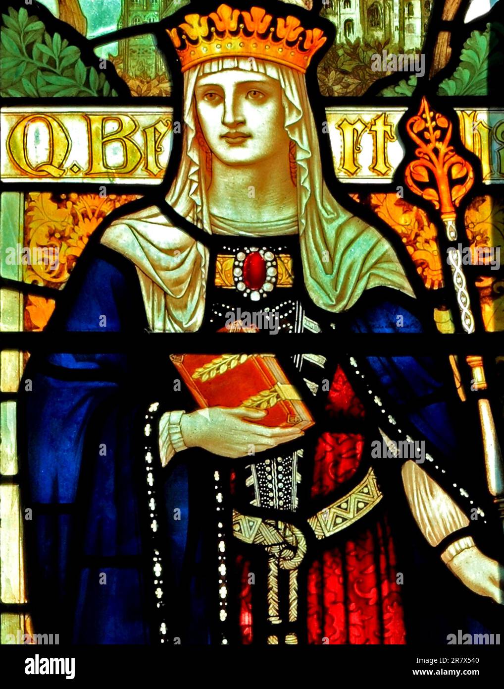 Queen Bertha of Kent, stained glass window, by J. Powell & Son, 1900, Blakeney church, Norfolk ...