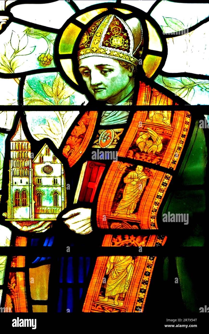 Saint Paulinus, Bishop of Rochester, stained glass window, by J Powell ...