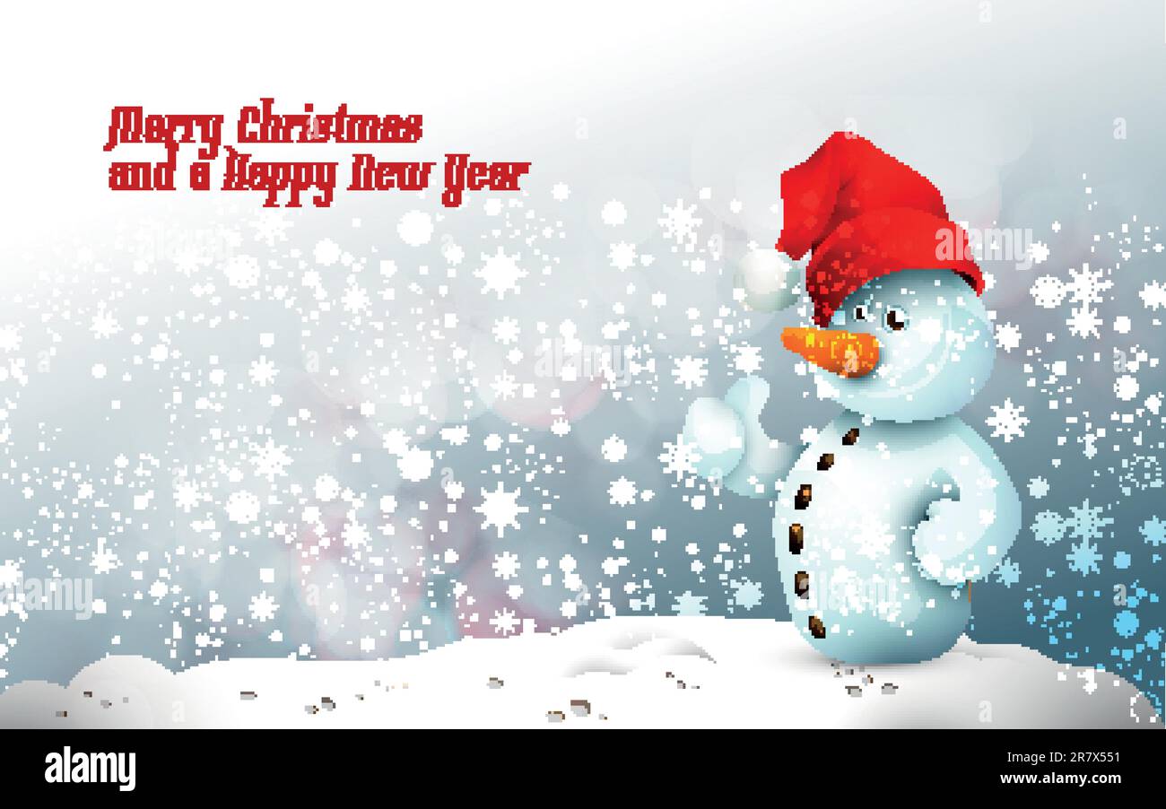 Snowman with Santa's Hat in Frozen Winter | Christmas Greeting ...