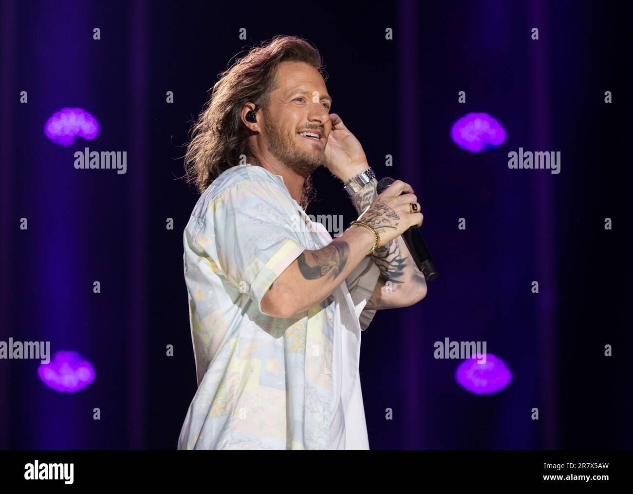 Tyler Hubbard performs during day 1 of the CMA Fest at Nissan Stadium ...