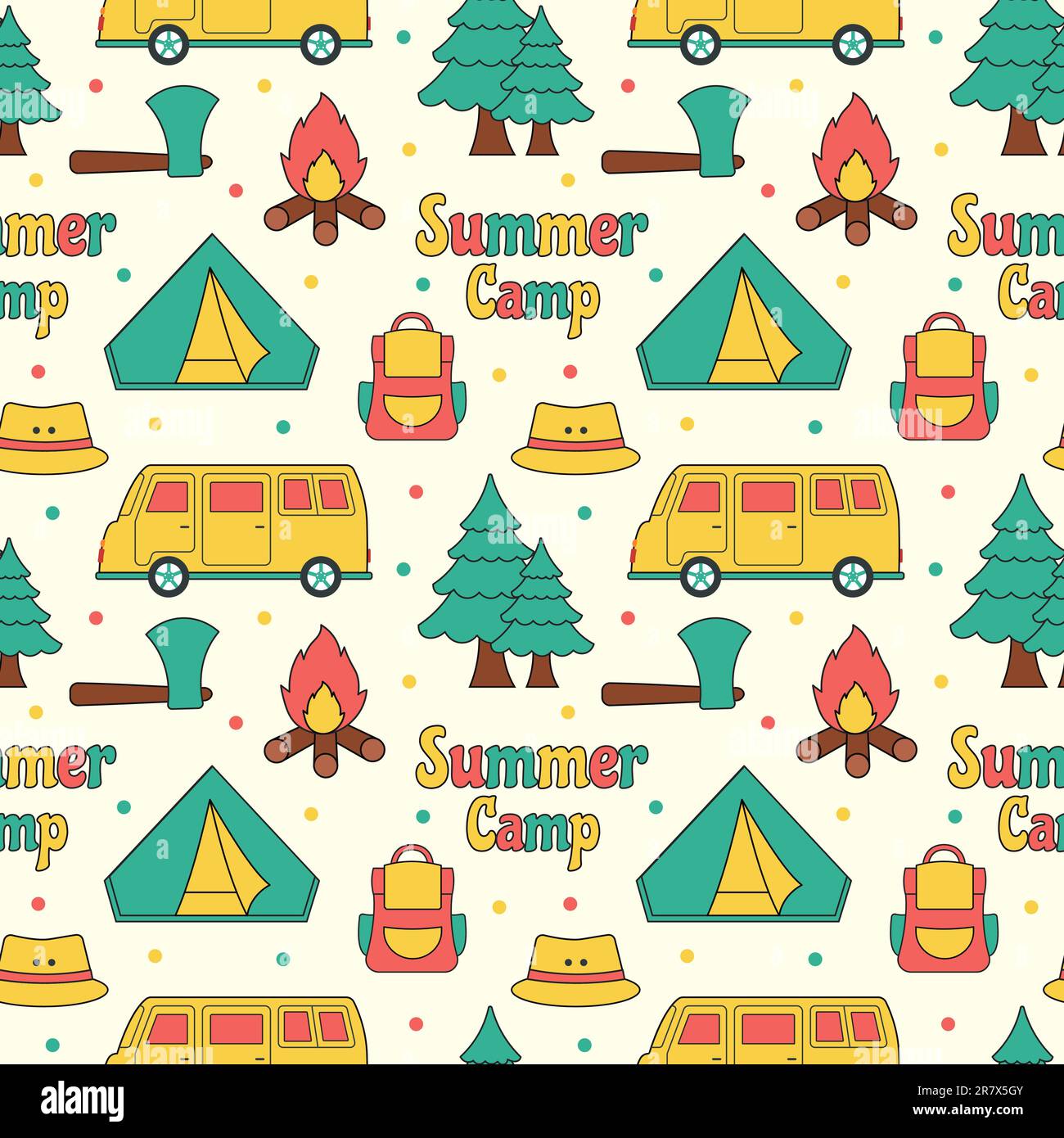 Summer Camp Seamless Pattern Design of Camping and Traveling Element in ...