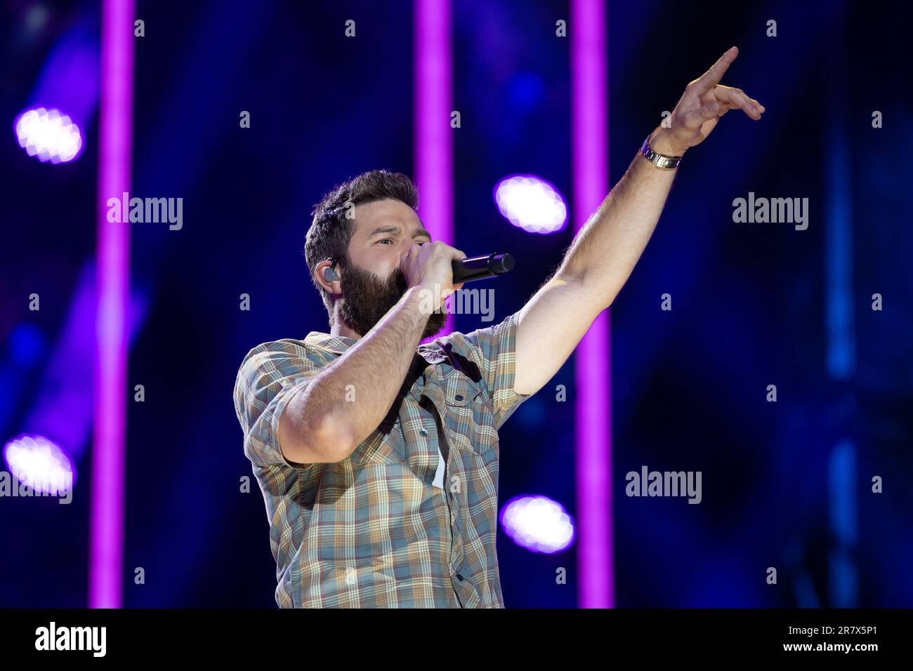 Jordan Davis performs during day 1 of the CMA Fest at Nissan Stadium on ...