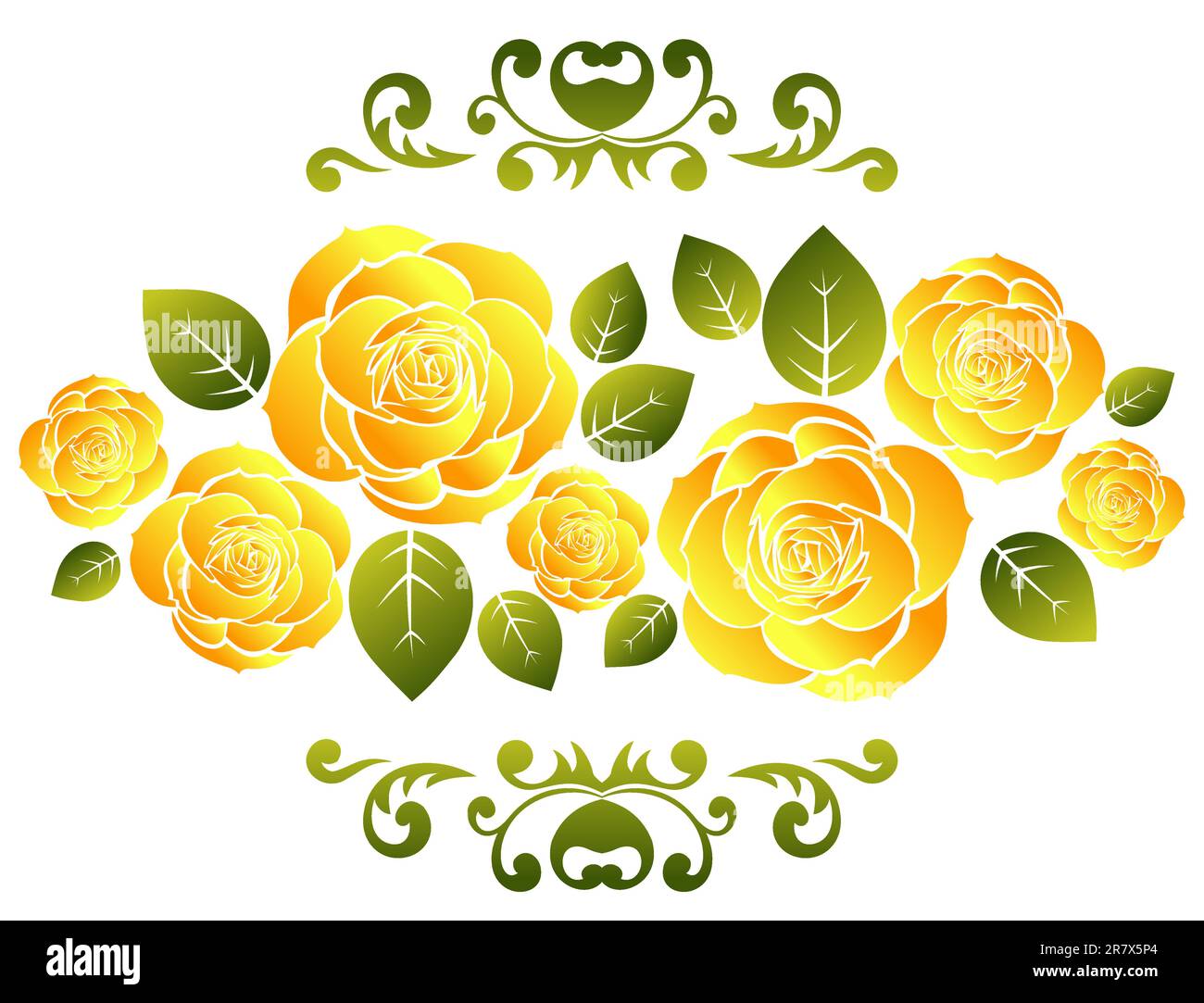 Stylized yellow roses pattern isolated on a white background Stock ...