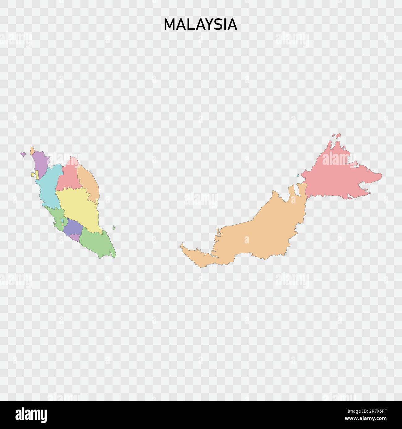 Isolated colored map of Malaysia with borders of the regions Stock ...
