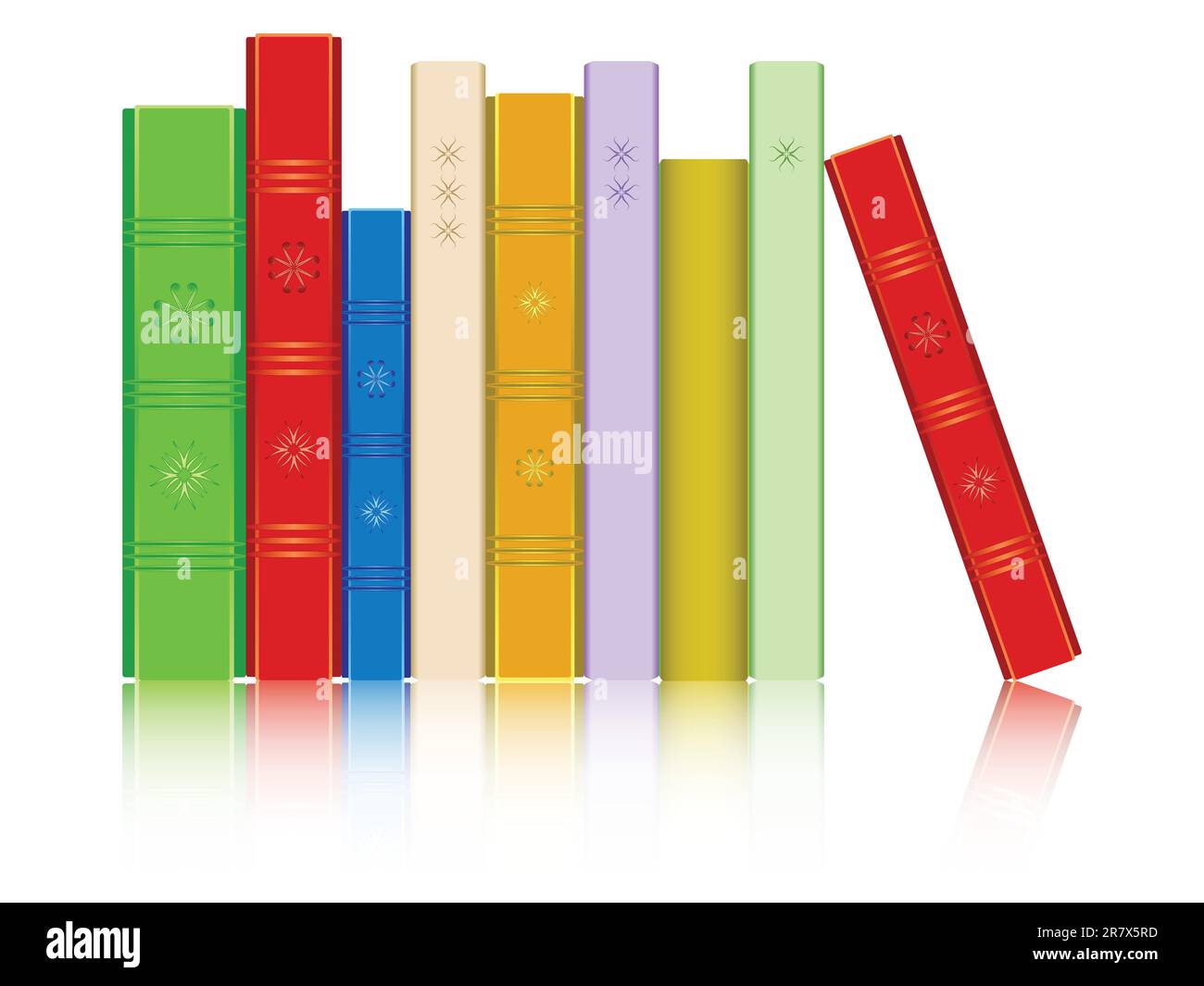 books in a row reflected against white background; abstract vector art ...