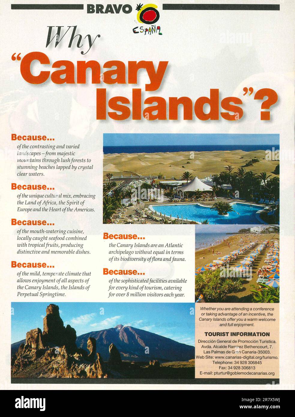 Canary Islands Spain travel advert in a magazine 200. Bravo Espana ...