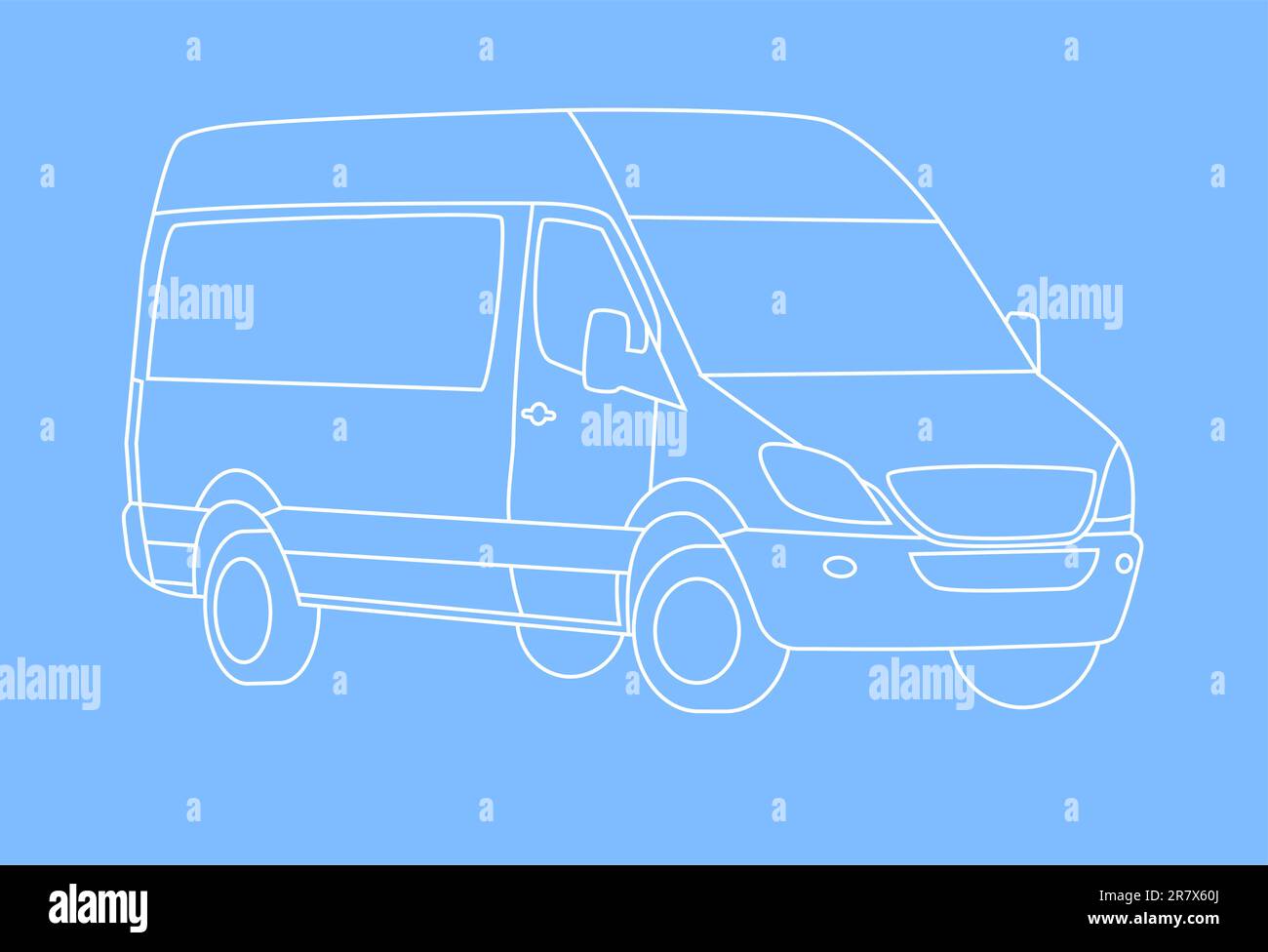 White delivery van white line illustration on blue background Stock ...
