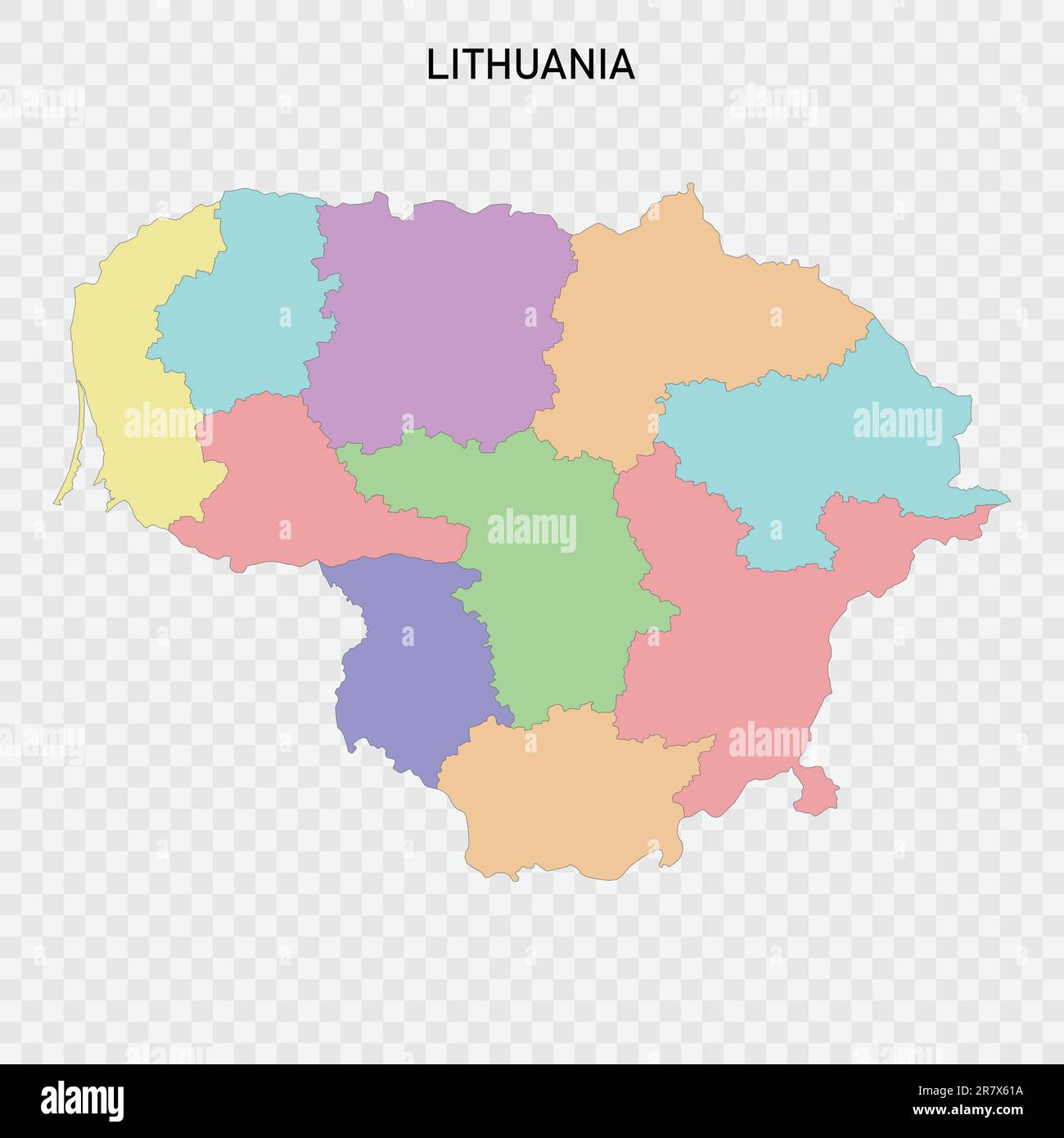 Isolated colored map of Lithuania with borders of the regions Stock ...
