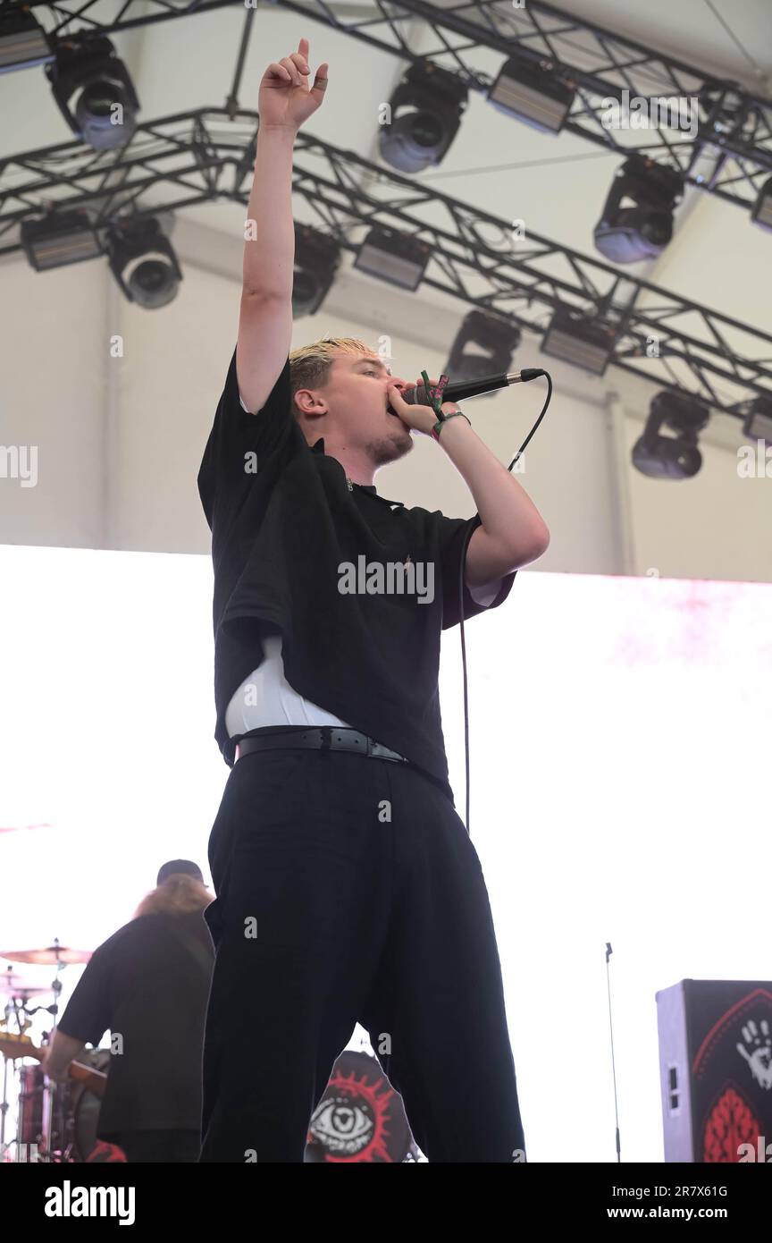 Knocked Loose vocalist Bryan Garris and bassist Kevin Otten perform ...