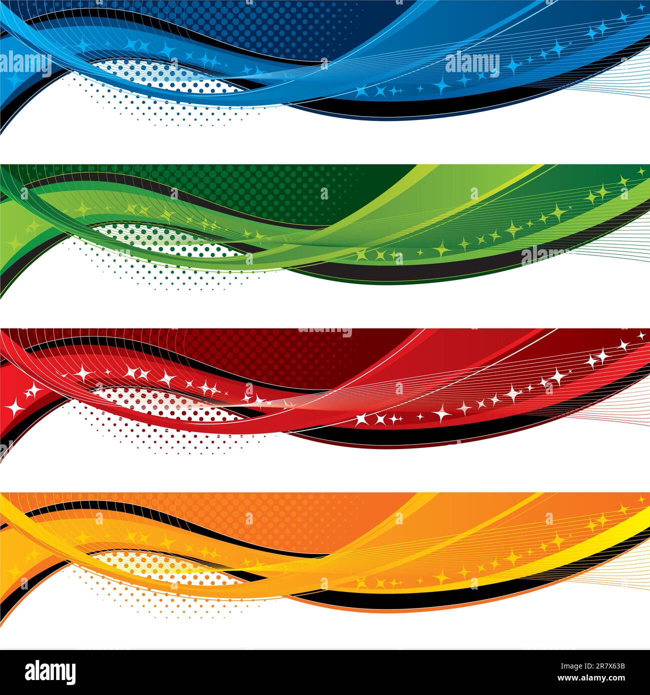 Banners with colorful waves and halftone effects vector Stock Vector ...