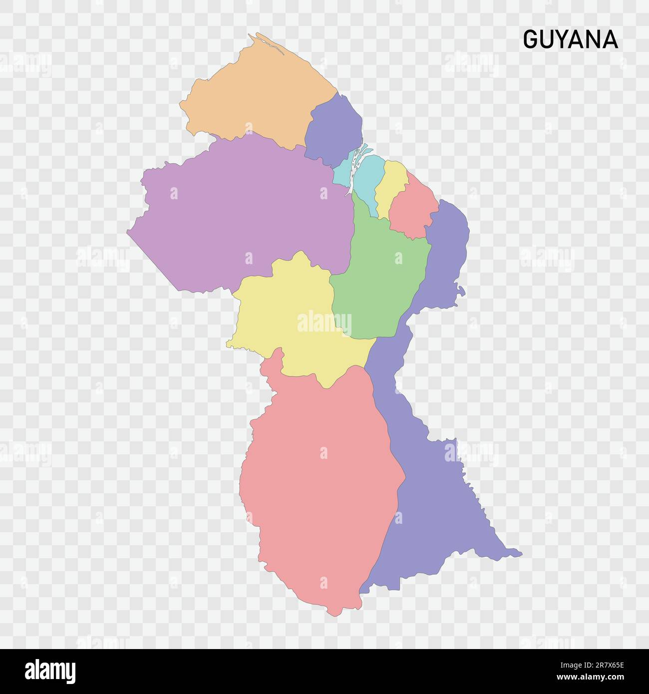 Isolated colored map of Guyana with borders of the regions Stock Vector Image & Art - Alamy