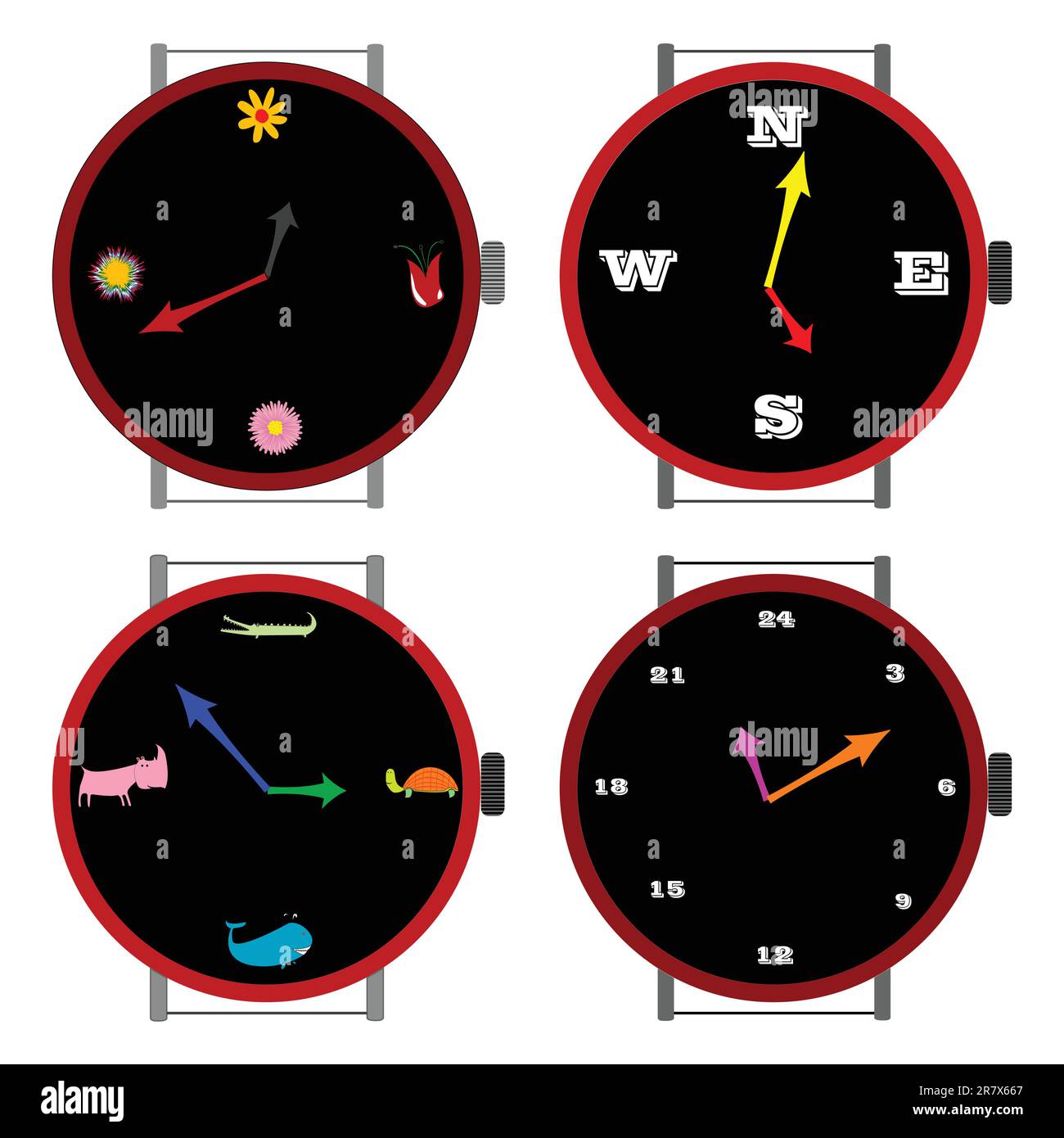 clocks collection against white background, abstract vector art ...