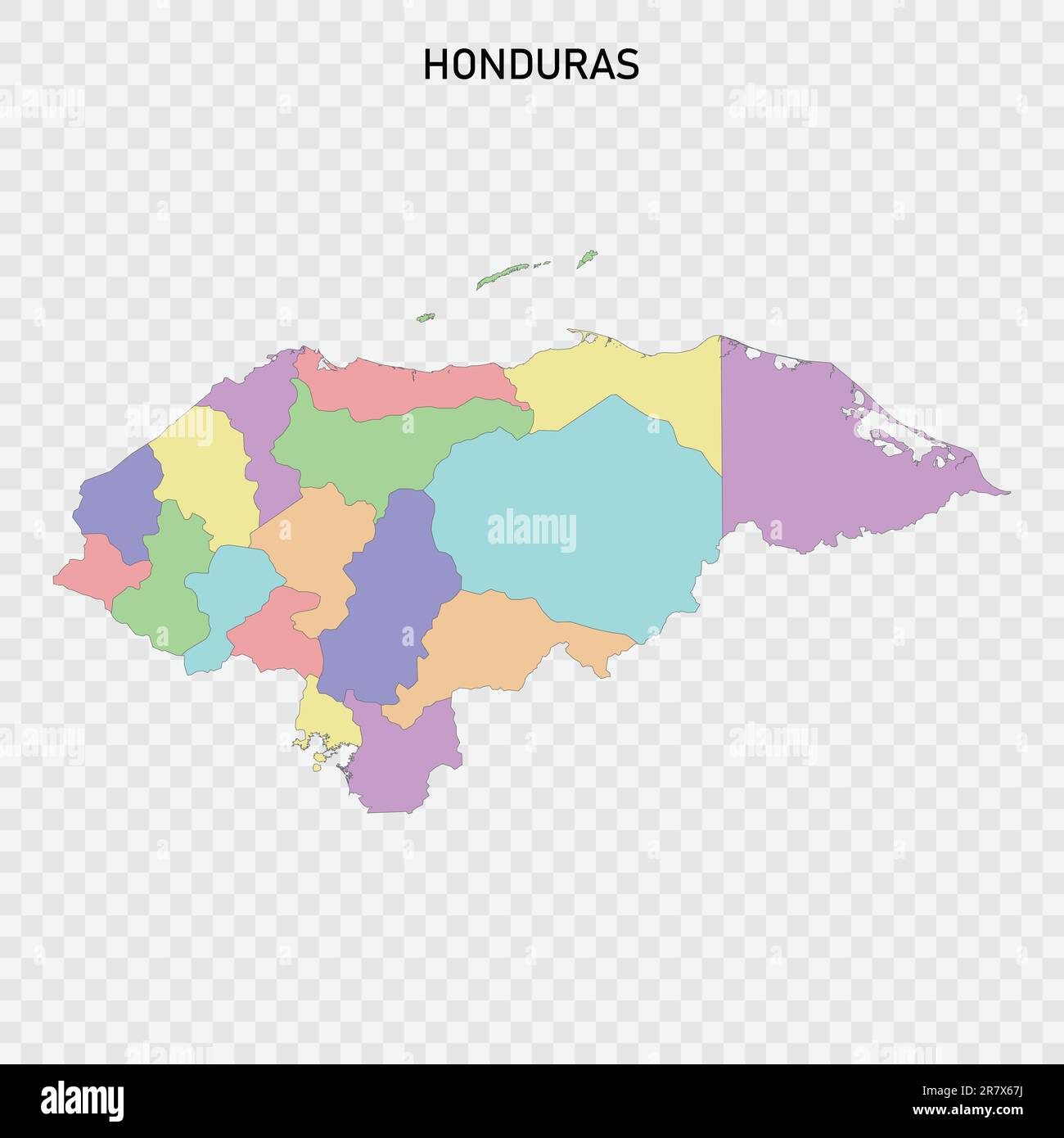 Isolated colored map of Honduras with borders of the regions Stock ...