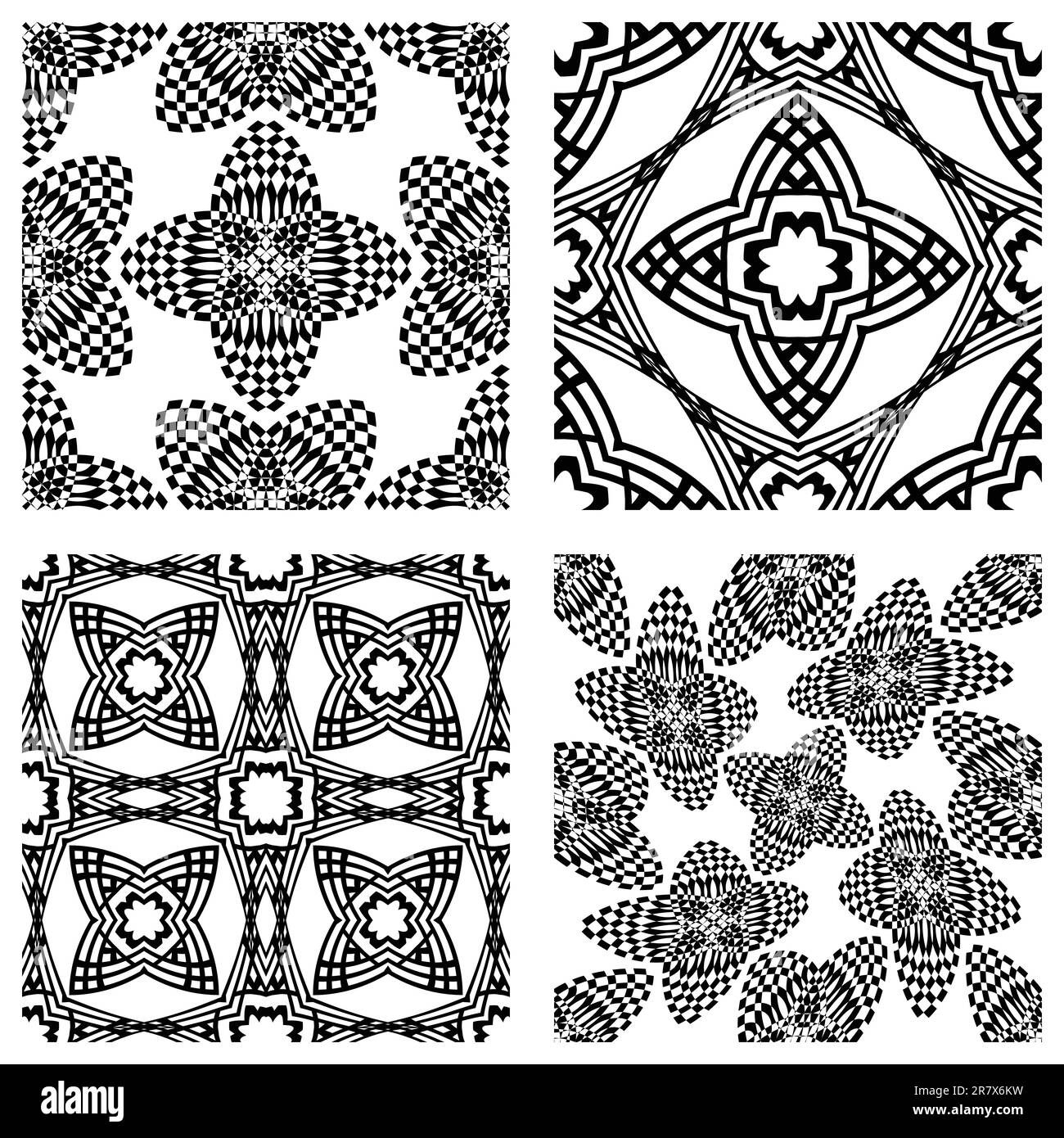Op Art Monochromatic Patterns Abstract Seamless Textures Vector Art