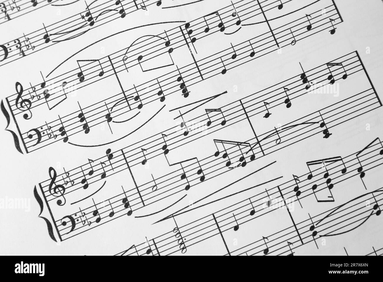 Sheet of paper with music notes as background, closeup view Stock Photo ...