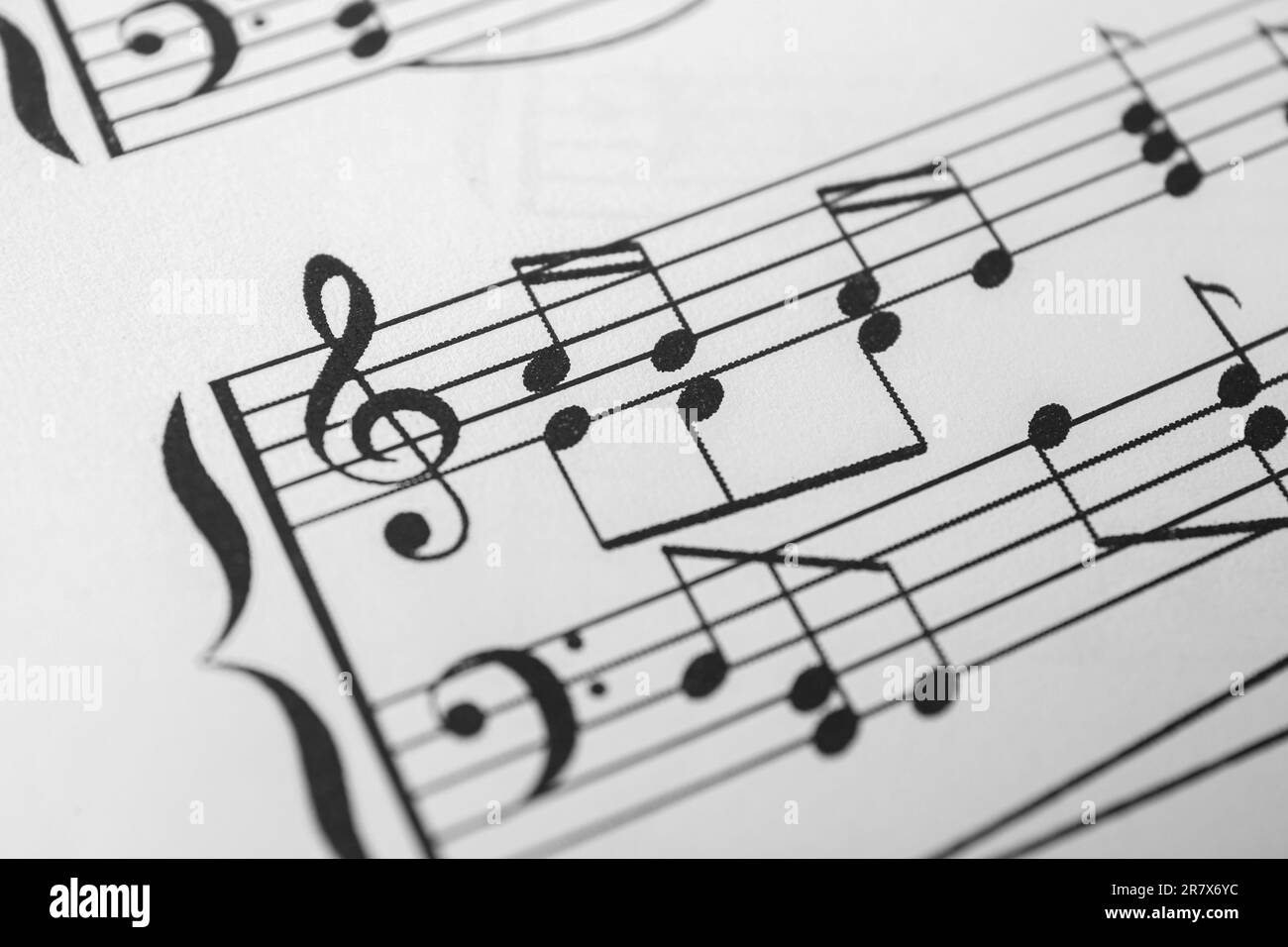Sheet of paper with music notes as background, closeup view Stock Photo ...