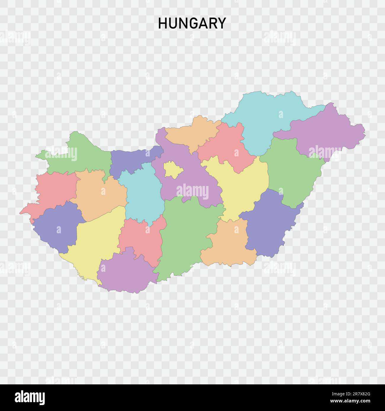 Isolated colored map of Hungary with borders of the regions Stock ...