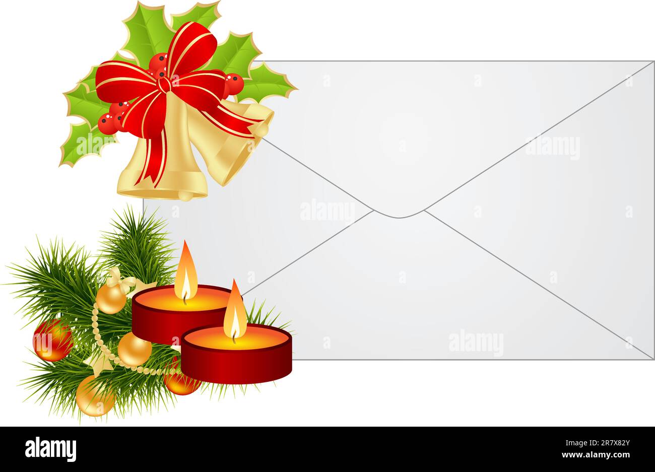 Envelope with Christmas decoration isolated on a white background ...