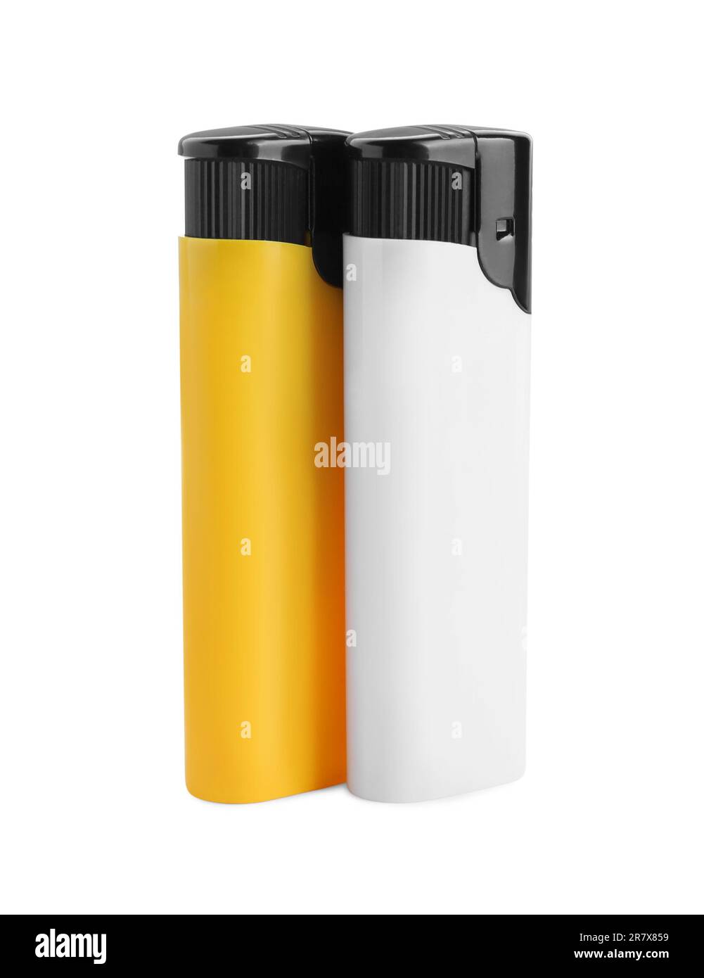 Stylish small pocket lighters on white background Stock Photo - Alamy