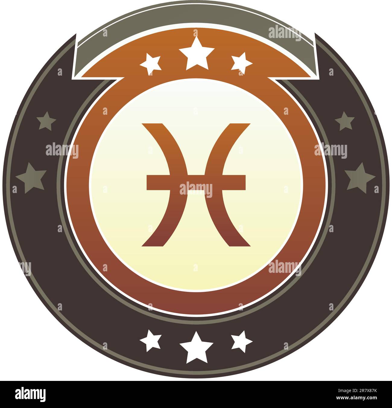 Pisces zodiac astrology icon on round red and brown imperial vector ...