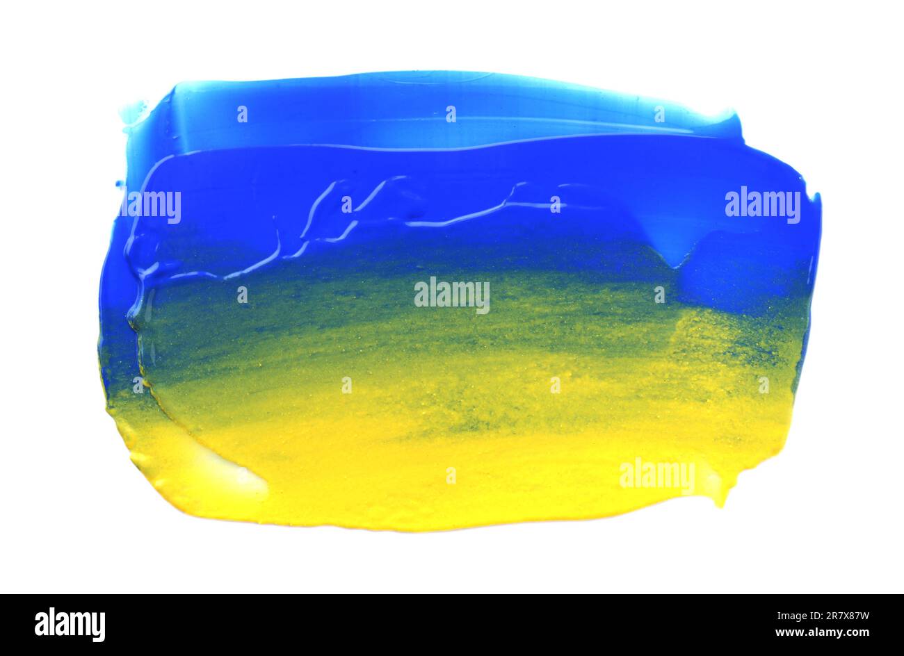 Blue and yellow paint samples on white background, top view Stock Photo ...