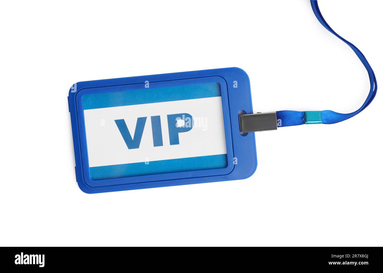 Blue vip badge isolated on white, top view Stock Photo - Alamy