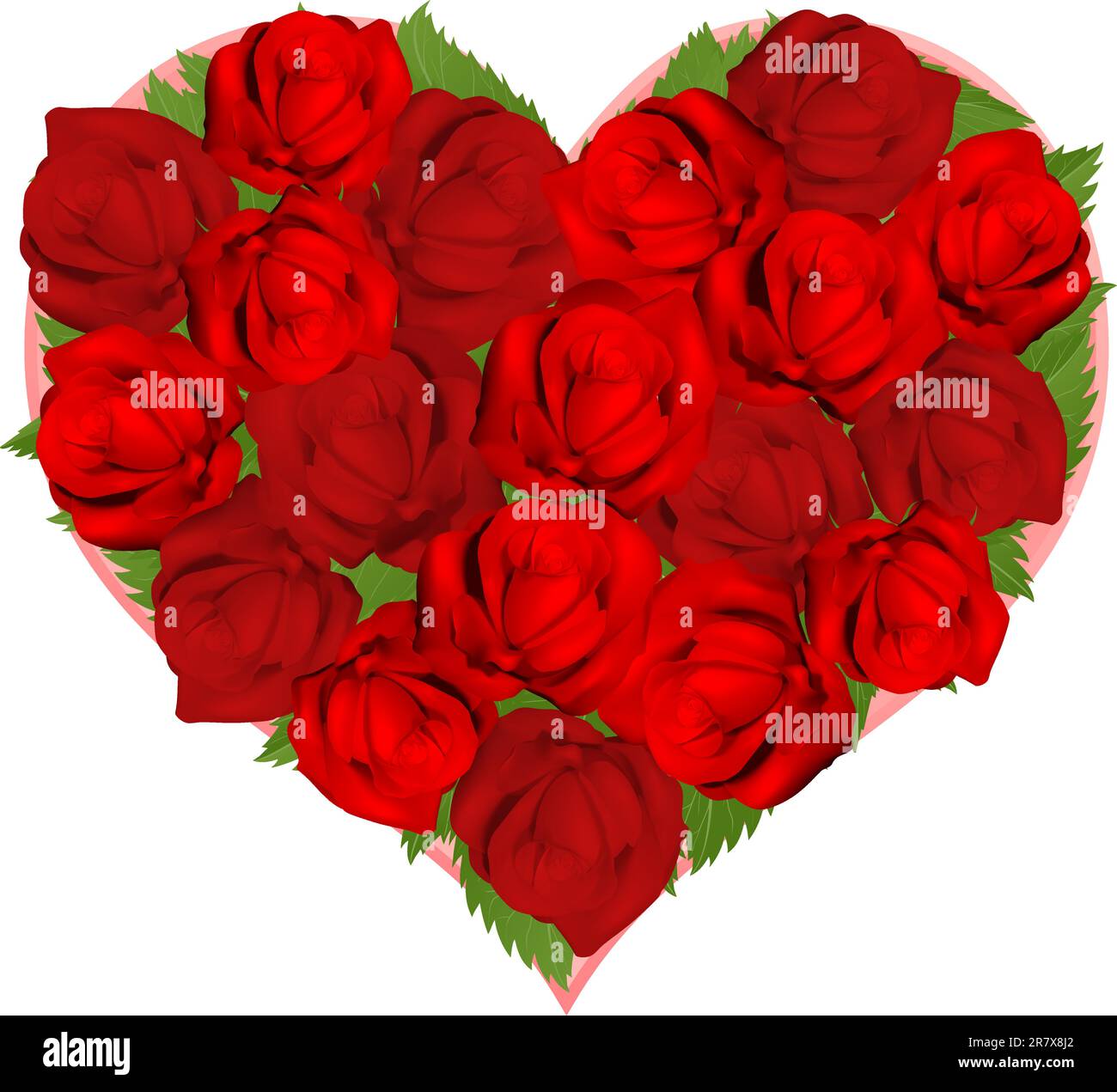 Illustrations of beautiful red roses in heart shaped arrangement Stock ...