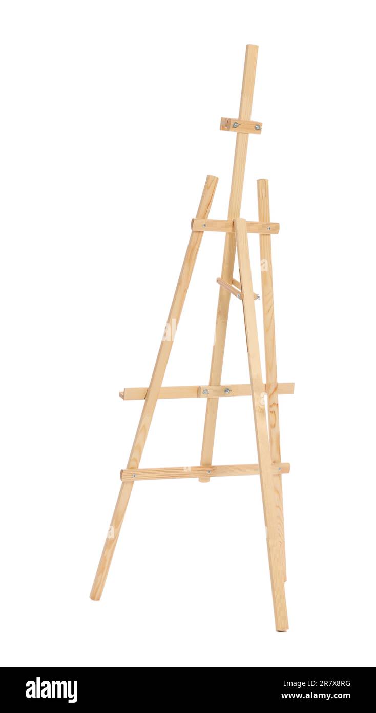 Wooden easel isolated on white. Artist's equipment Stock Photo - Alamy