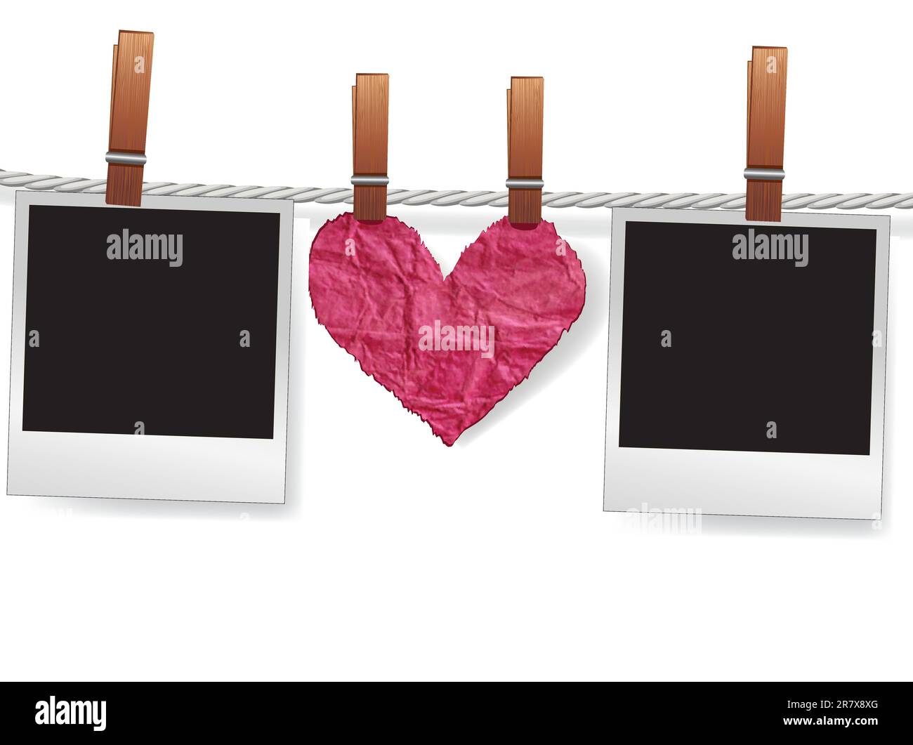 Love message by photo snapshot frames and heart on rope for scrap ...
