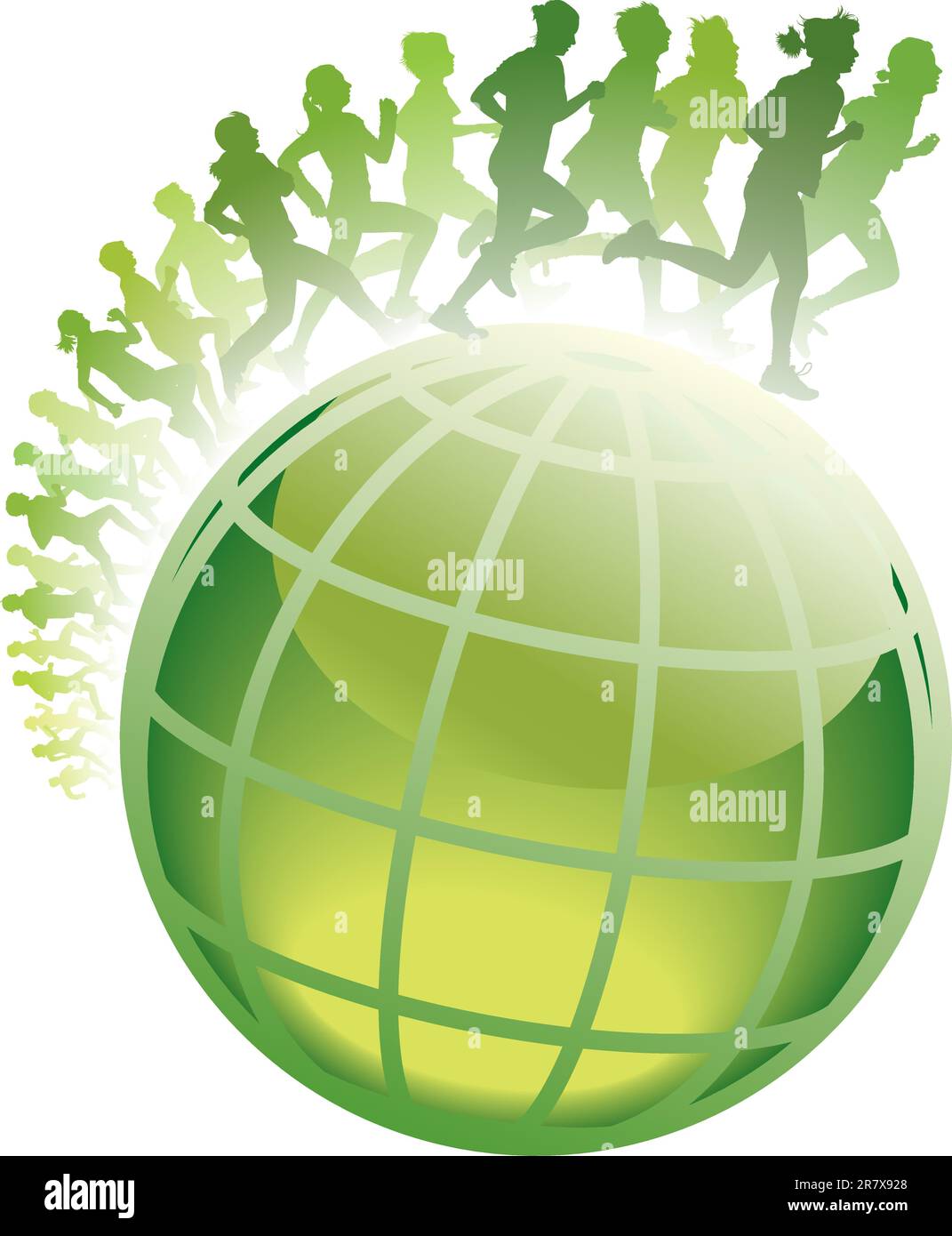 Crowd of young people running on a green world globe Stock Vector Image ...