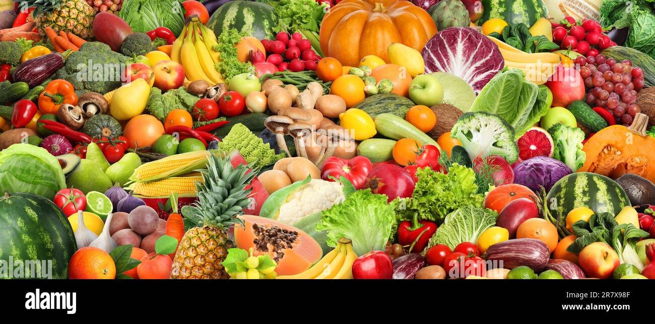 Assortment of fresh vegetables and fruits as background, banner design ...