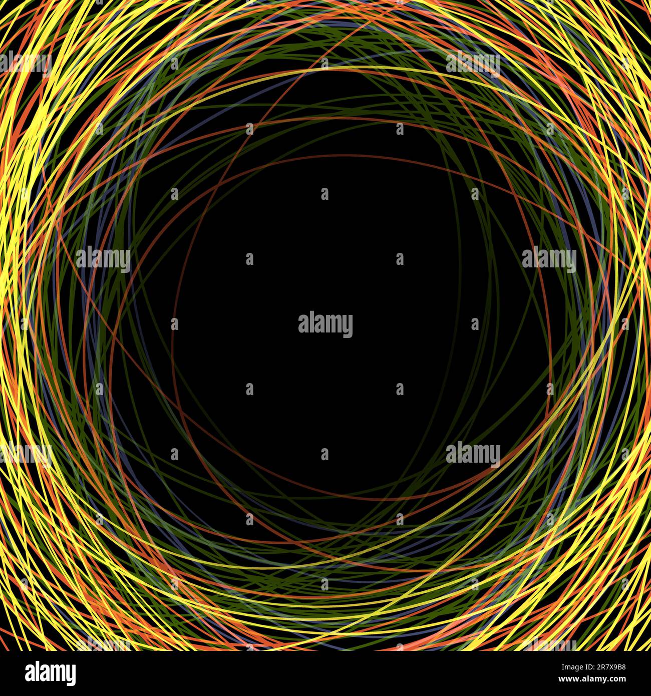 Abstract colorful scribbles on a black background with space for text ...