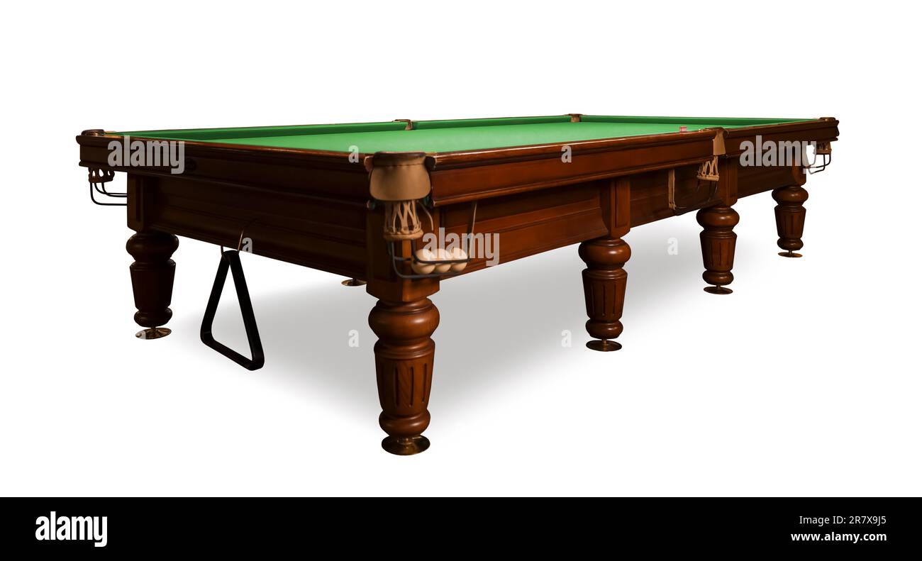 Billiard table with rack and balls on white background Stock Photo - Alamy