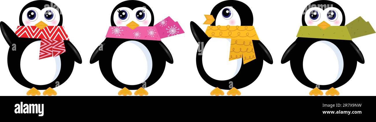 Cute winter stylized Penguins. Vector cartoon Illustration Stock Vector ...