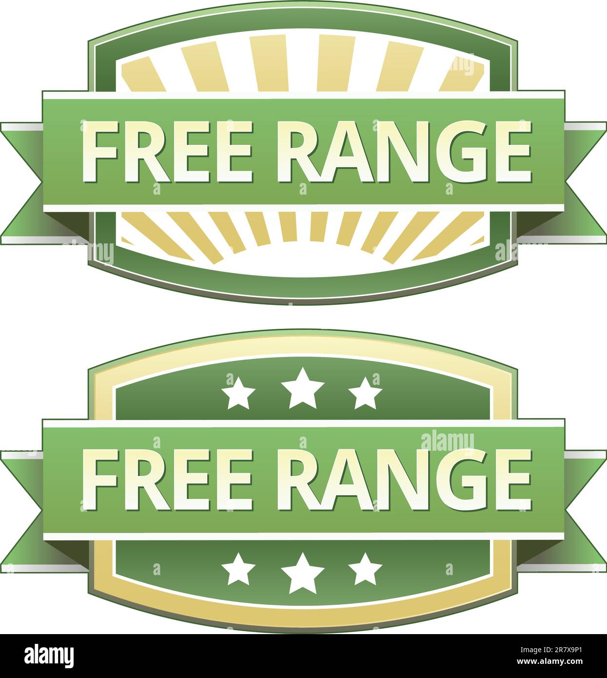 Free range food label, badge or seal with green and yellow color in ...