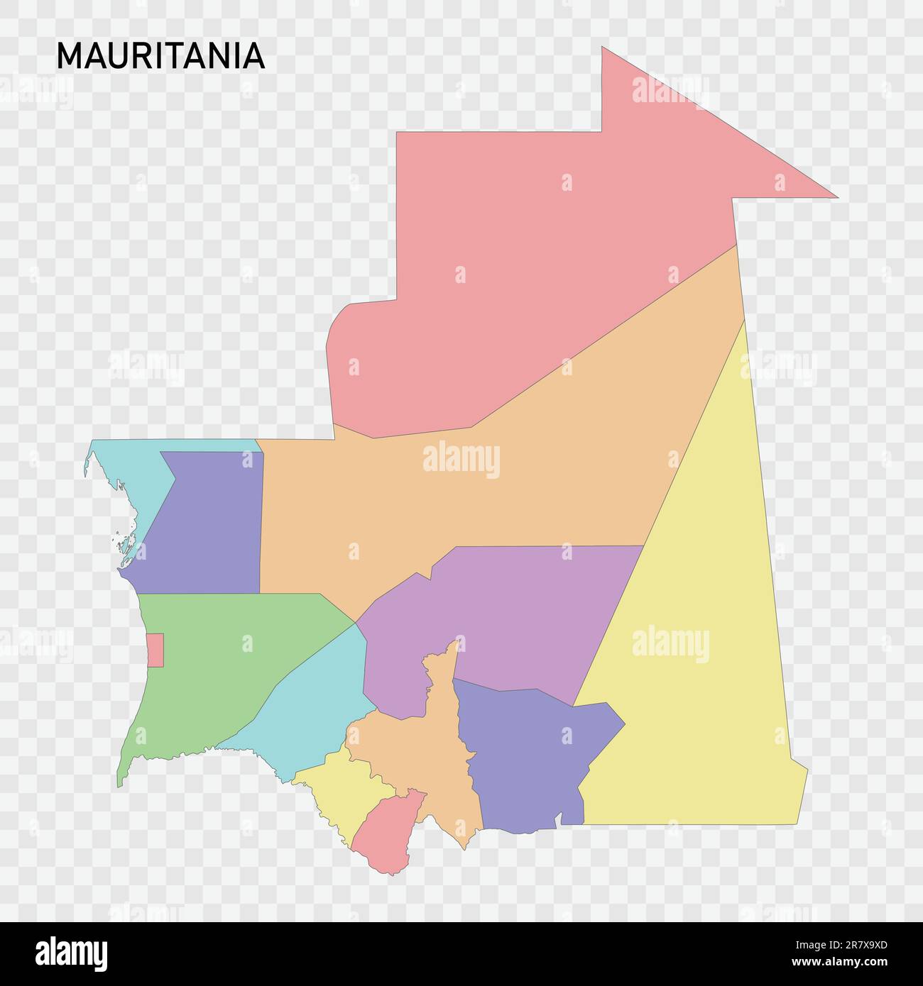 Isolated colored map of Mauritania with borders of the regions Stock ...