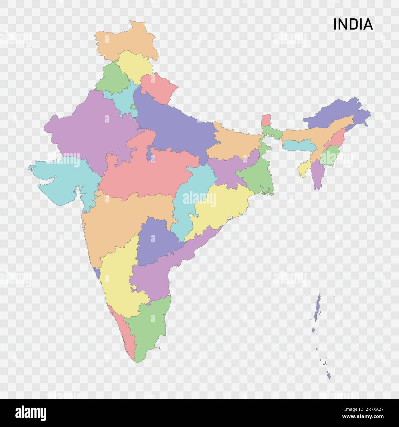 Isolated colored map of India with borders of the regions Stock Vector ...