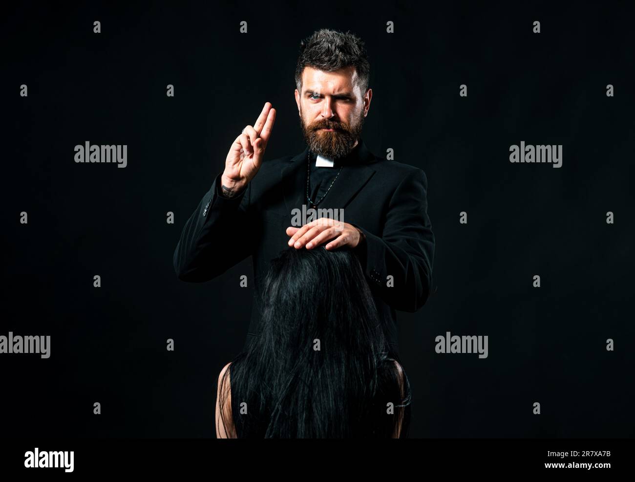 Portrait of priest with pray. Monk man oblation. Senior religion holy ...