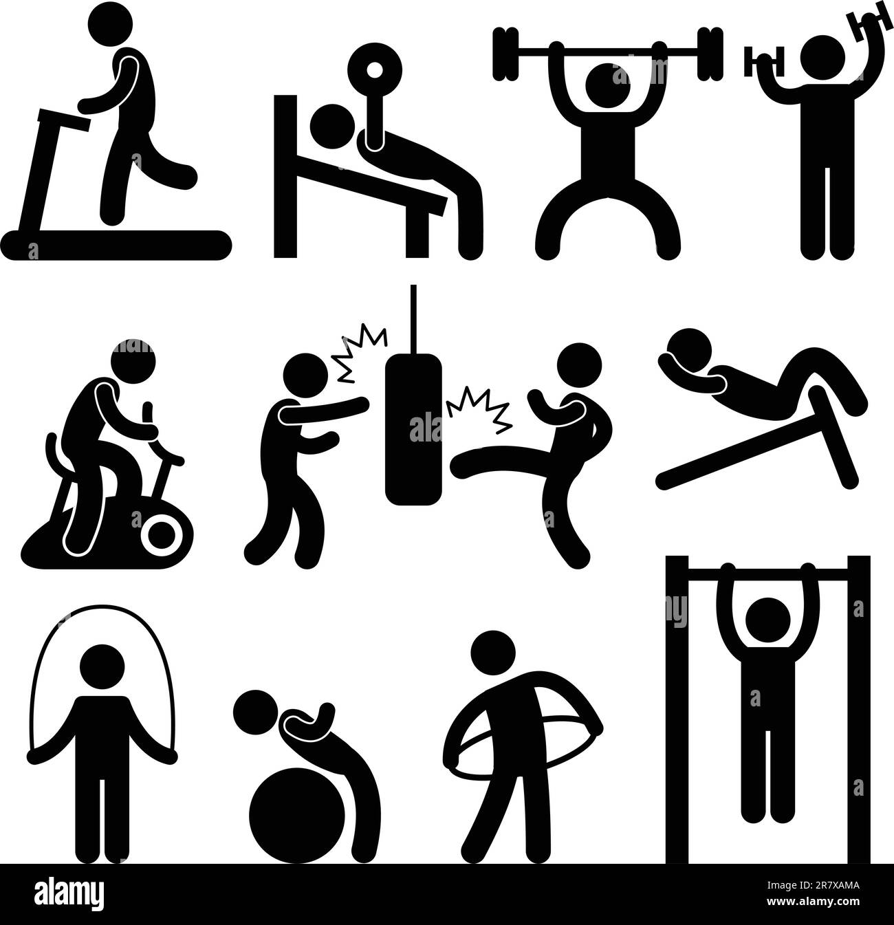 A set of human figure showing workout and training in a gym room Stock ...